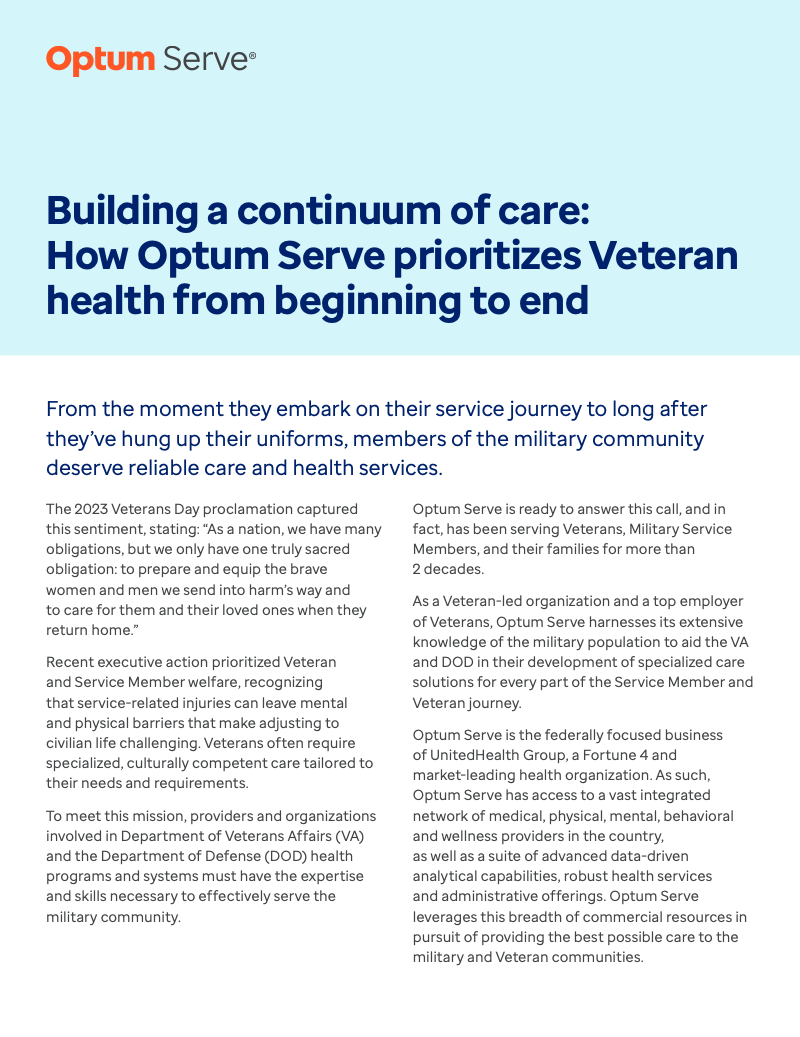 Building a continuum of care: How Optum Serve prioritizes Veteran ...